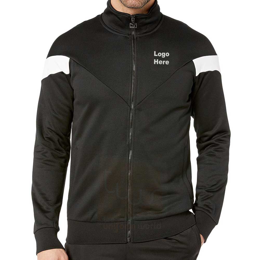 Black Track Jacket with Sleeve Panel Sports Uniforms Manufacturer
